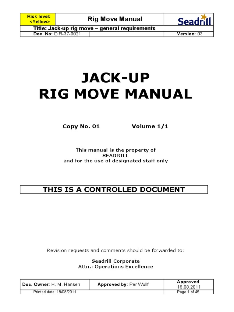 Jack-Up Rig Move Manual Guide | PDF | Drilling Rig | Geotechnical ...