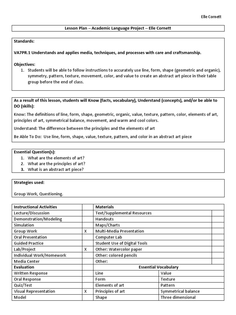 Abstract Art Lesson Plan for Students | PDF | Educational Assessment ...
