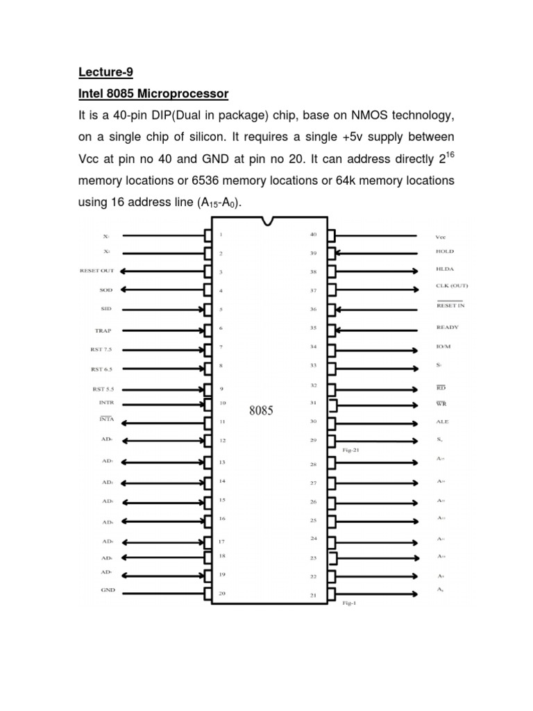 8085 Microprocessor Pin Configuration | PDF | Input/Output | Central Processing Unit