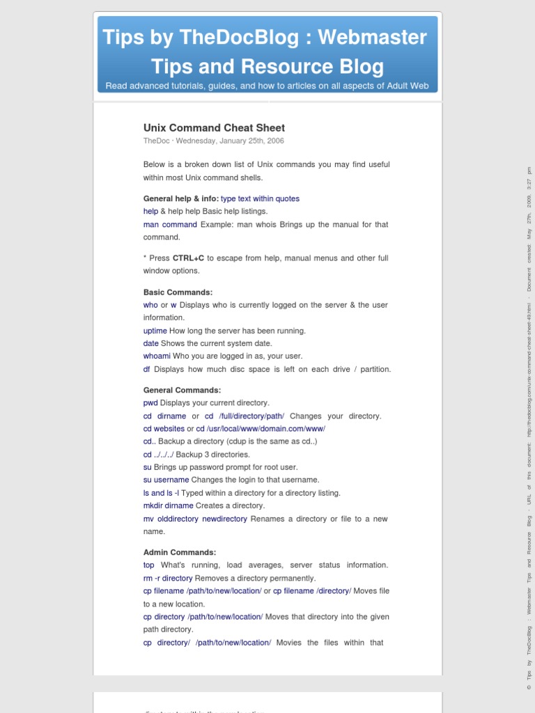 Unix Command Cheat Sheet Filename Computer File 