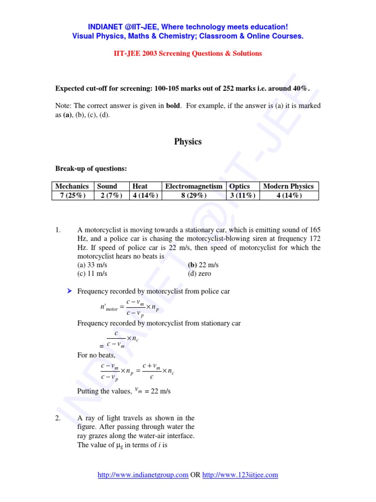 IIT-JEE 2003 Screening | PDF | Electronvolt | Cathode