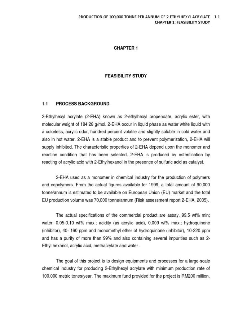 Chapter 1 Feasibility Study | PDF | Distillation | Ester