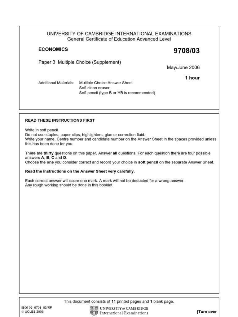 9708 s06 QP 3 | PDF | Labour Economics | Money Supply