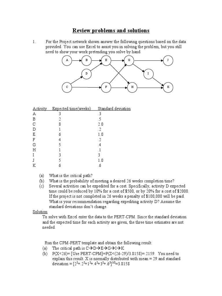 PERT sample question | Algorithms | Statistics