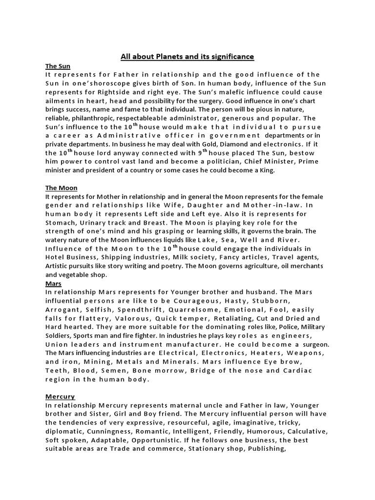 All About Planets and Its Significance | PDF | Planets In Astrology ...
