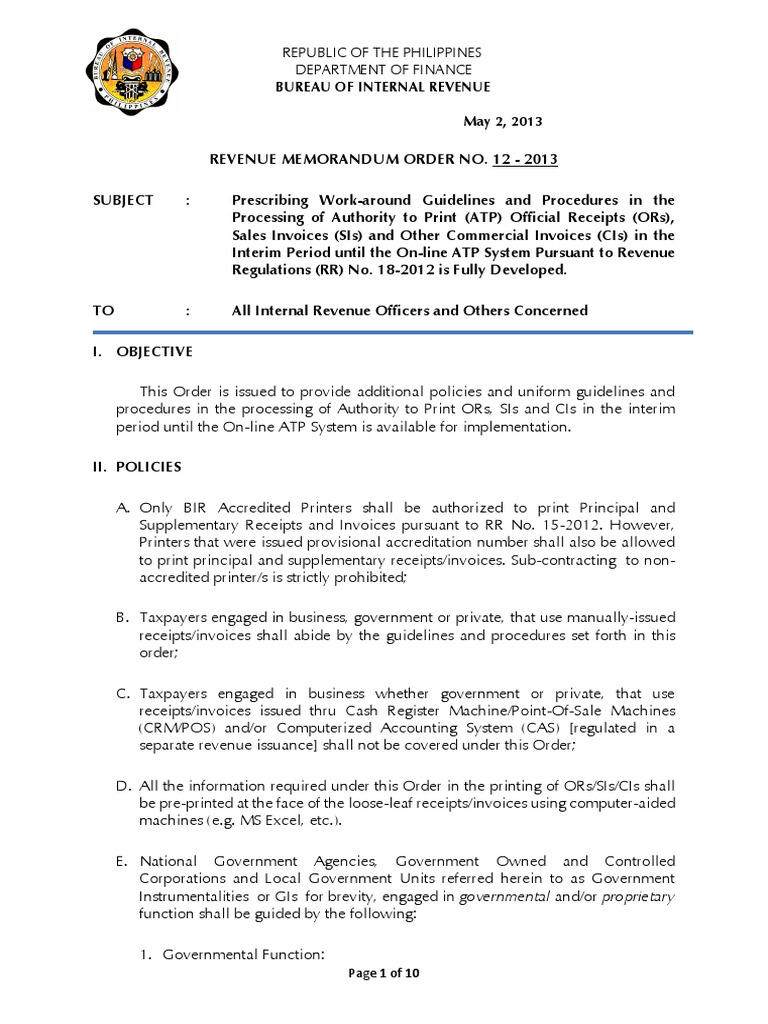 Bir Atp Memo | PDF | Value Added Tax | Invoice