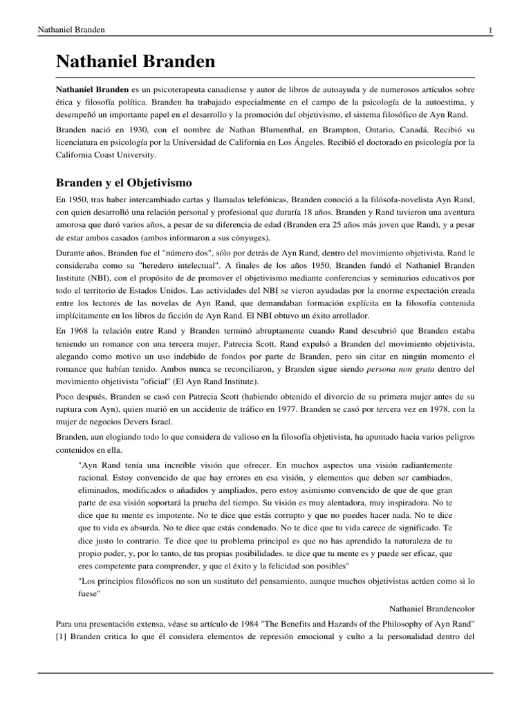 Biografía de Nathaniel Branden | PDF | Ayn Rand | Science