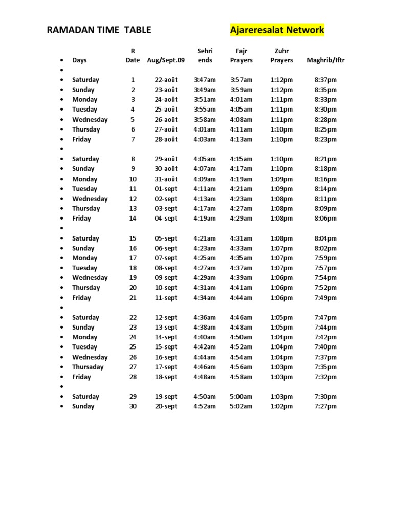 Saudi Ramadan 2023 Timetable | PDF