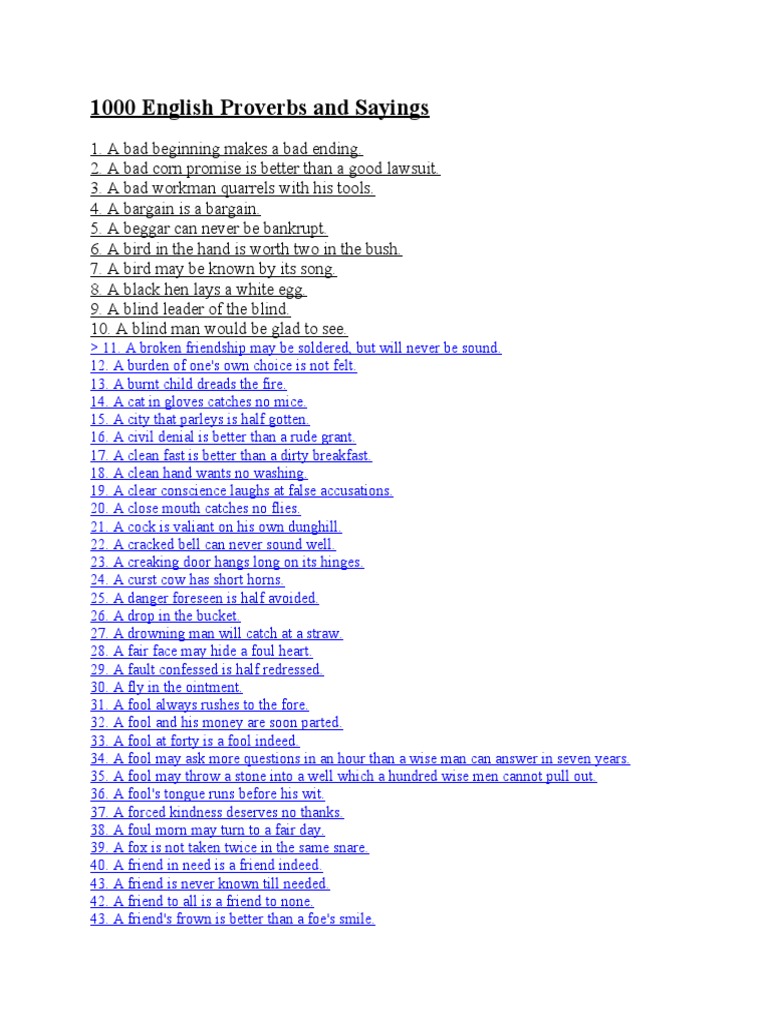 1000 English Proverbs with Meanings | PDF | Nature