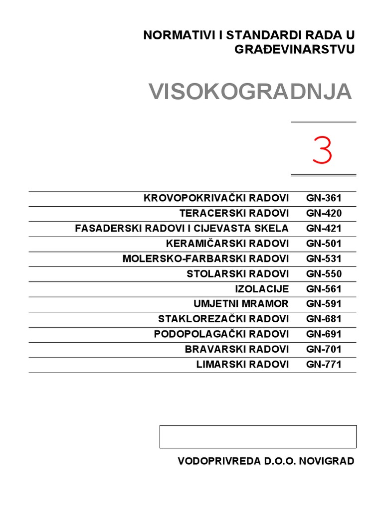 Normativi I Standardi Rada U Gradjevinarstvu - III Deo | PDF