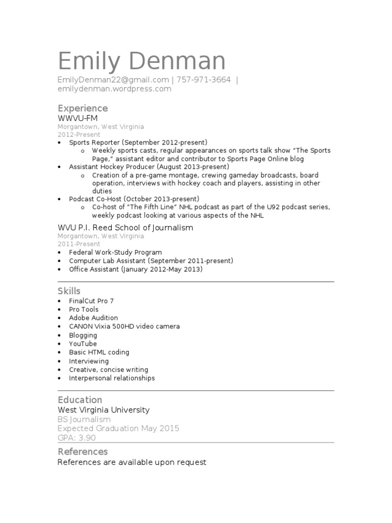 Emily Denman Resume | PDF