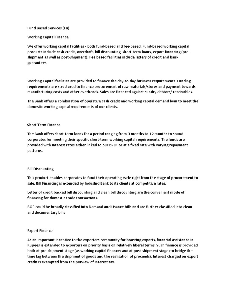 Fund vs Non-Fund Based Financial Services | PDF | Credit (Finance ...