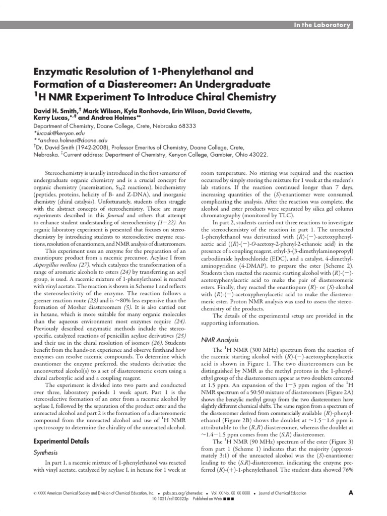 Enzymatic Resolution of 1-Phenylethanol | PDF | Thin Layer ...