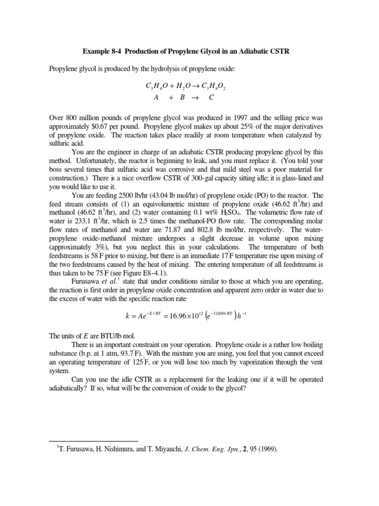 CSTR Example | PDF | Chemical Reactor | Heat