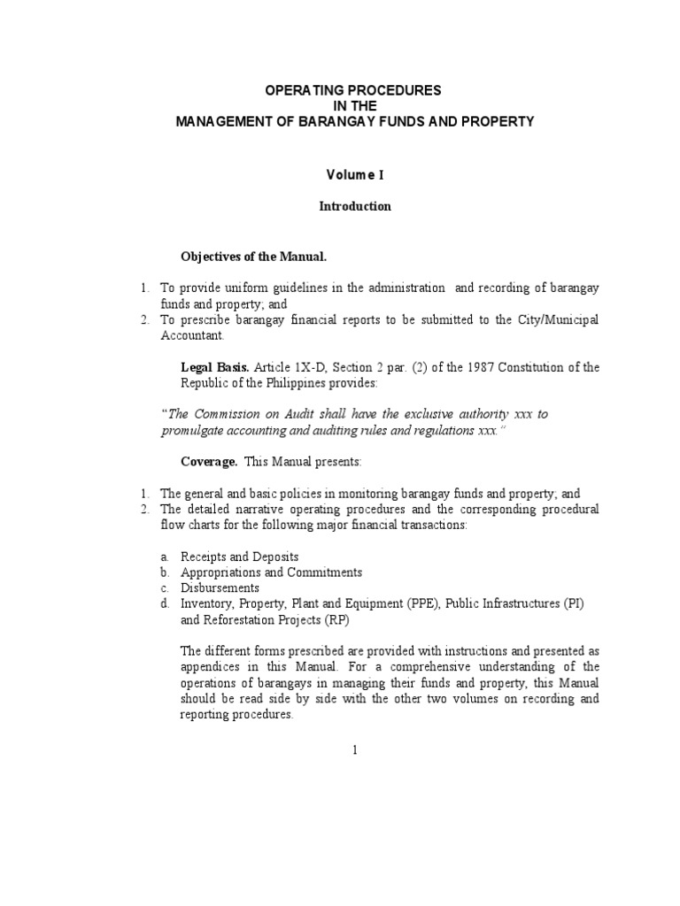 Barangay Manual Volume I (Operating Procedures) | PDF | Payments ...
