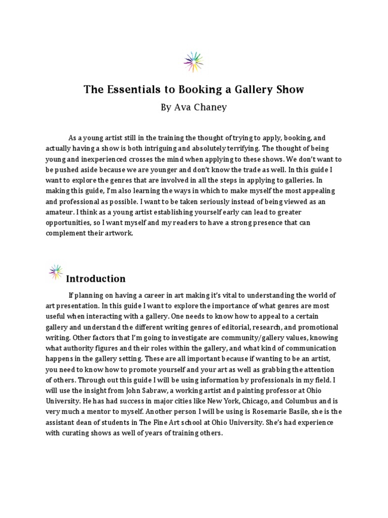 The Essentials To Booking A Gallery Show: by Ava Chaney | PDF | Art ...