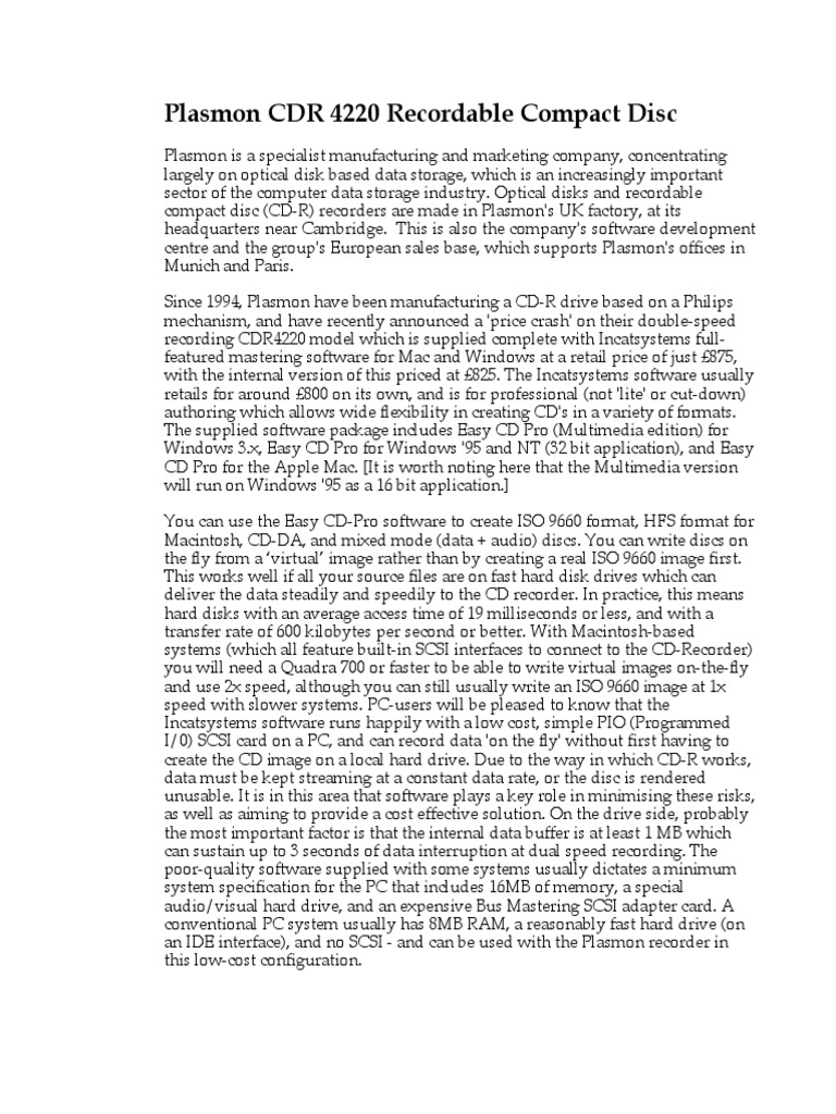 Plasmon CD-R Review | PDF | Cd Rom | Compact Disc