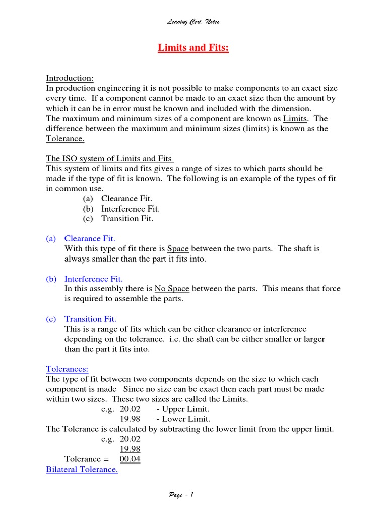 Limits and Fits Handout | PDF | Engineering Tolerance | Engineering