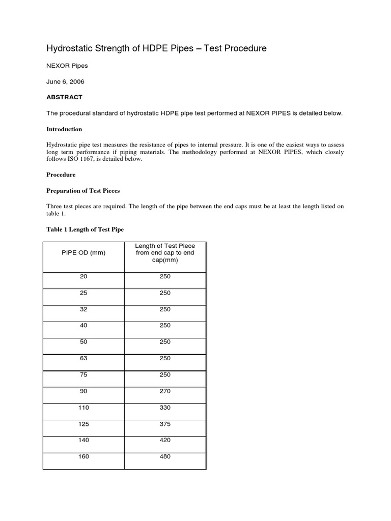 Hydrostatic Strength of HDPE Pipes - Test Procedure | PDF | Pascal ...