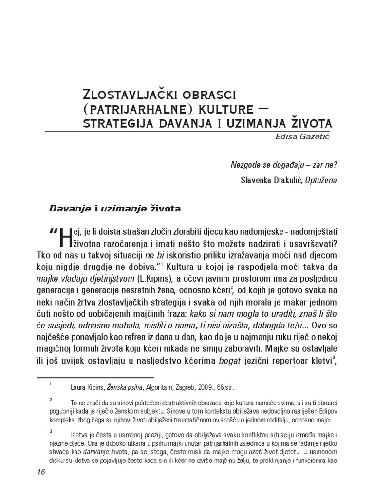 Zlostavljački Obrasci (Patrijarhalne) Kulture..., Edisa Gazetić | PDF