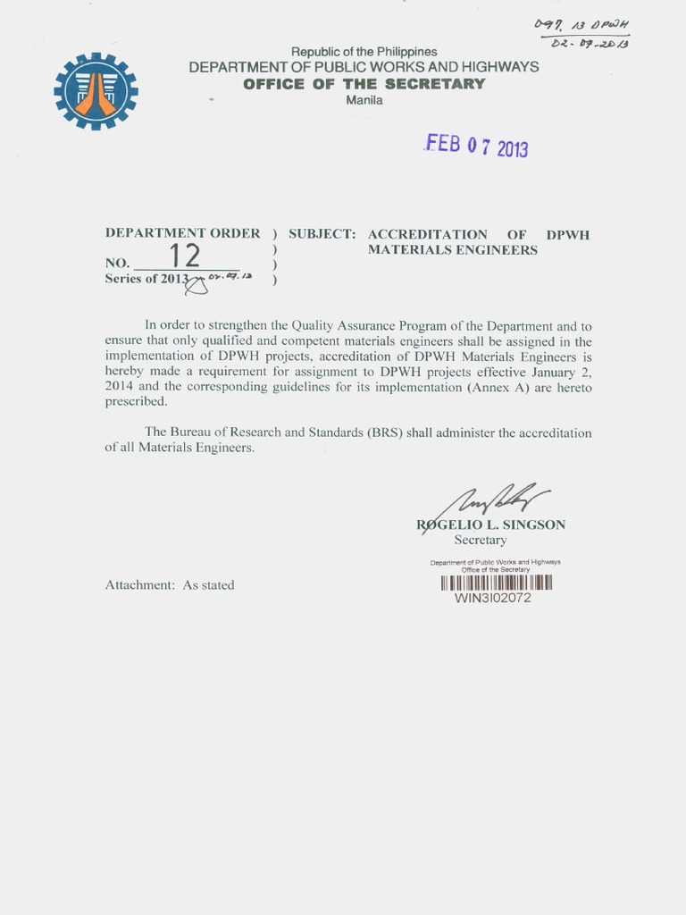DPWH Materials Engineers Accreditation Guide | PDF | Engineer | Test ...