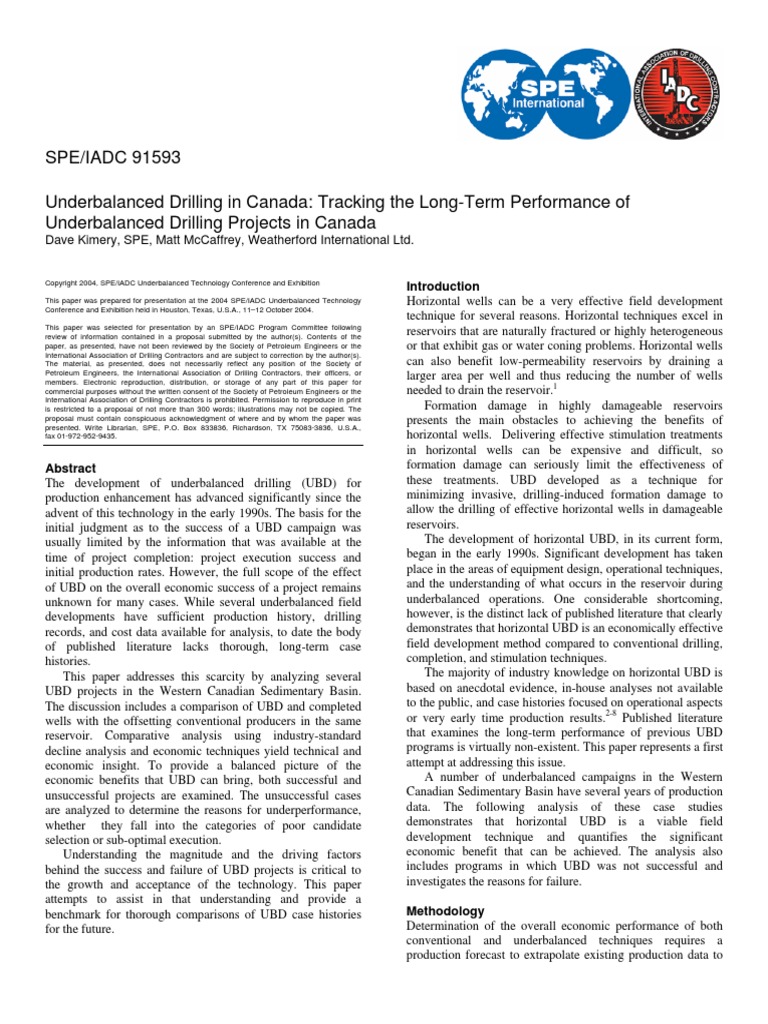 SPE/IADC 91593 Underbalanced Drilling in Canada: Tracking The Long-Term ...