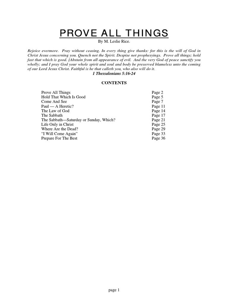 Prove All Things | PDF | Ten Commandments | Paul The Apostle
