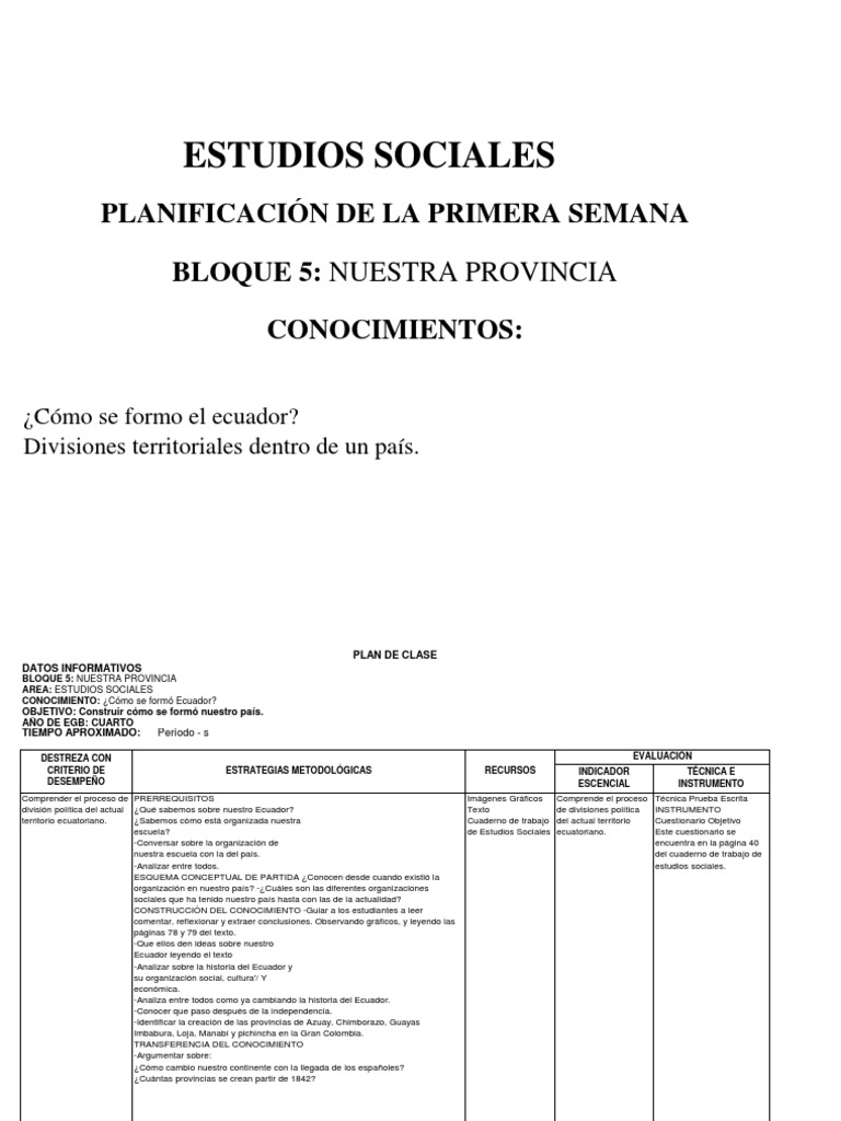 Plan de Clase Estudios Sociales | PDF | Ecuador | Mapa