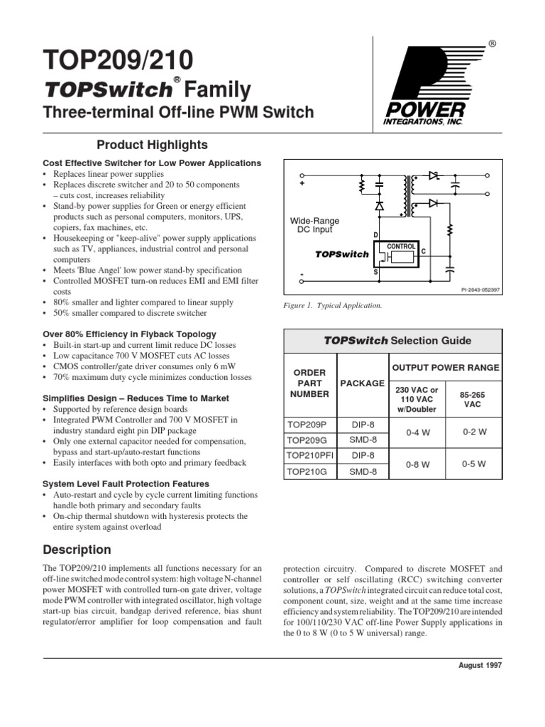 Data Sheet TOP210PFI | PDF | Field Effect Transistor | Mosfet