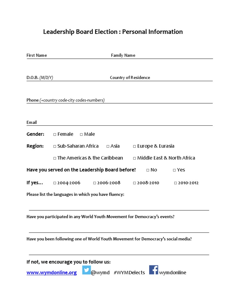 Leadership Board Application Form | PDF | Email | Elections