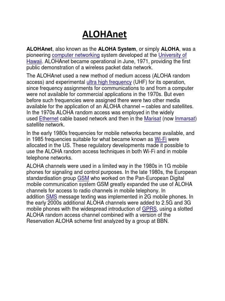 Alohanet: Alohanet, Also Known As The Aloha System, or Simply Aloha ...