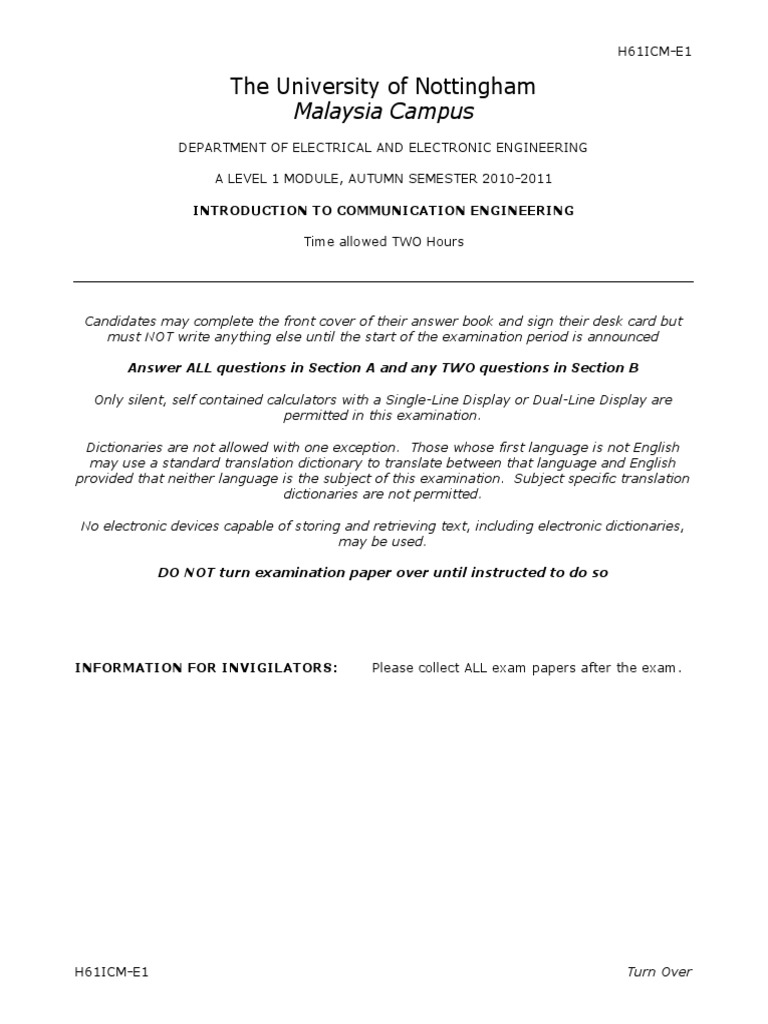 Introduction To Communication Engineering Exam Pdf Modulation