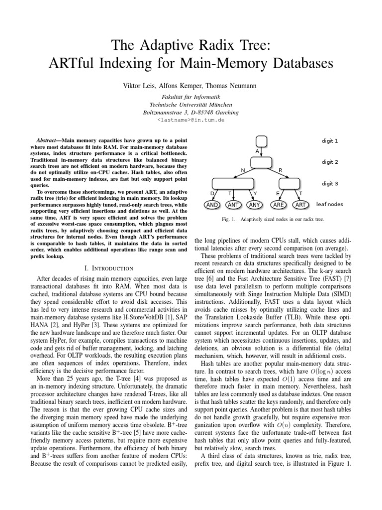 The Adaptive Radix Tree: Artful Indexing For Main-Memory Databases ...