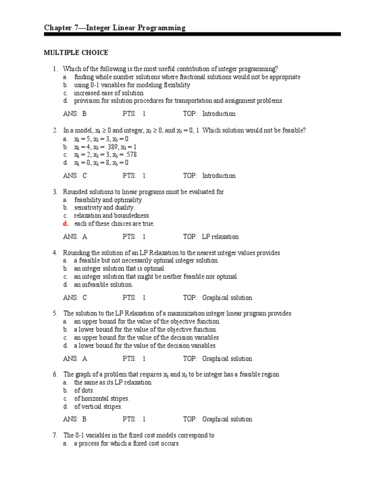Ch07 Linear Programming Tests | PDF | Linear Programming | Sensitivity ...