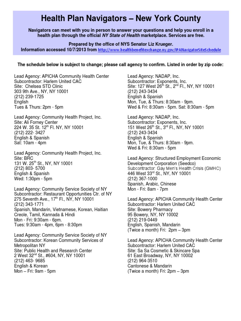 Health Plan Navigators - New York County | PDF | Harlem | New York City