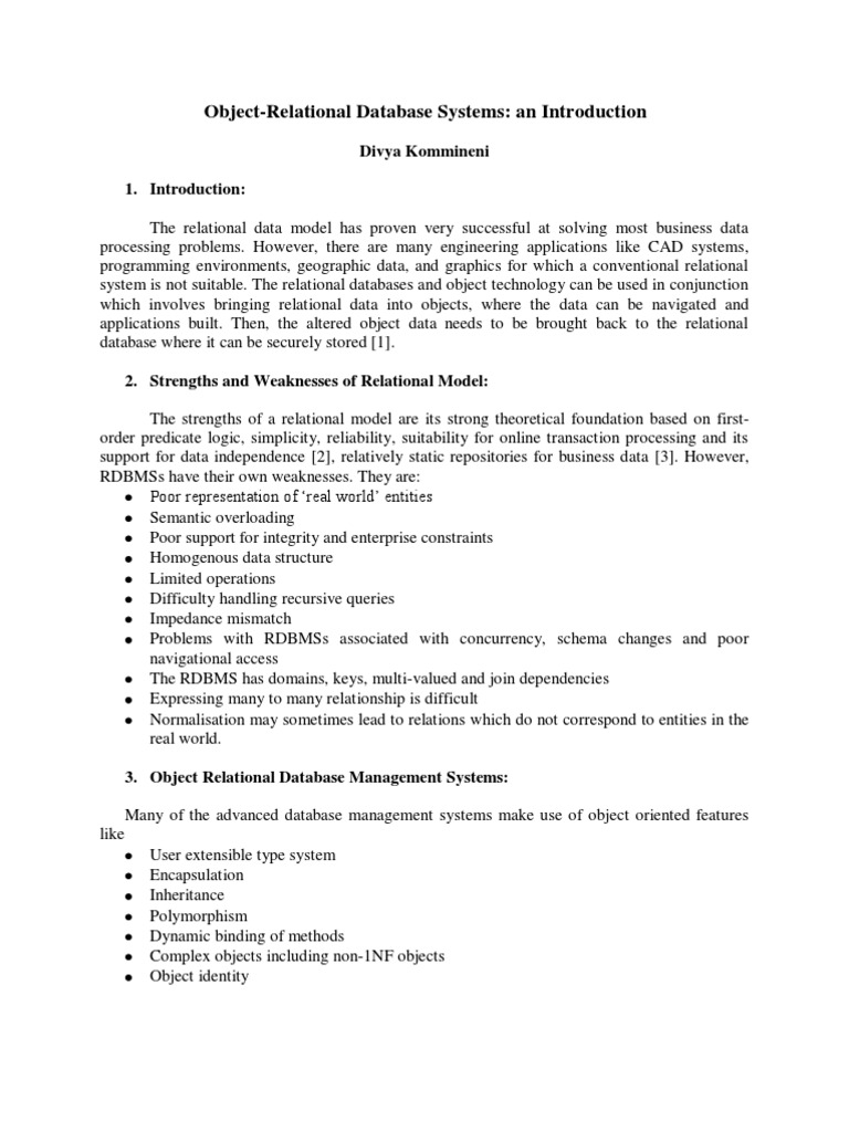 Object-Relational Database Systems - An Introduction | PDF | Databases ...