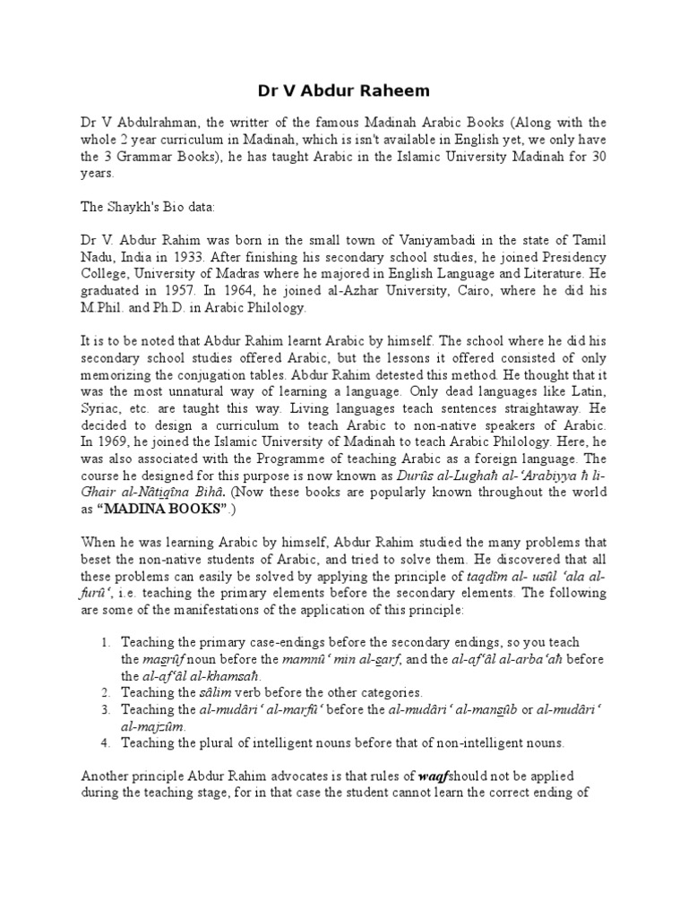 Dr. V. Abdur Rahim.2 (Duroos) | PDF | Arabic | Foreign Language