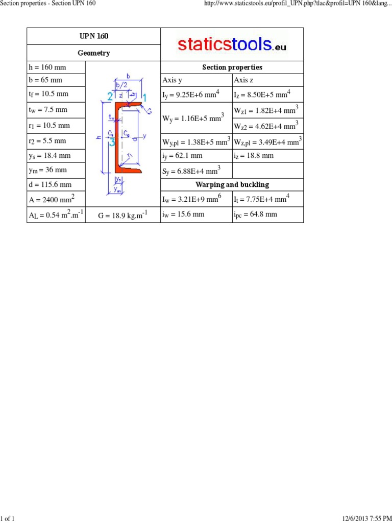 Section Properties - Section UPN 160 | PDF