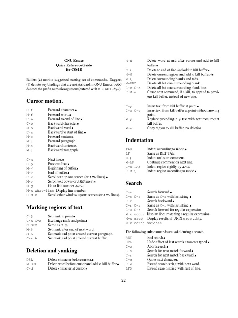 Emacs Quick Reference | PDF | Regular Expression | Keyboard Shortcut