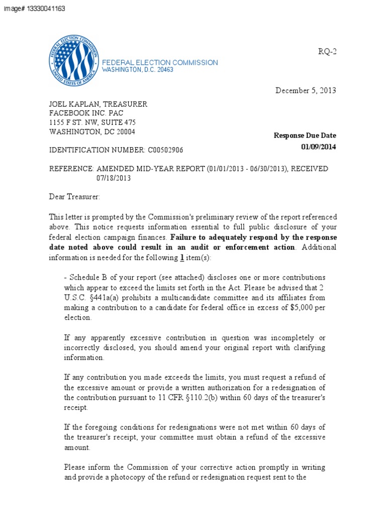 FEC Letter | PDF | Government Of The United States | American Government