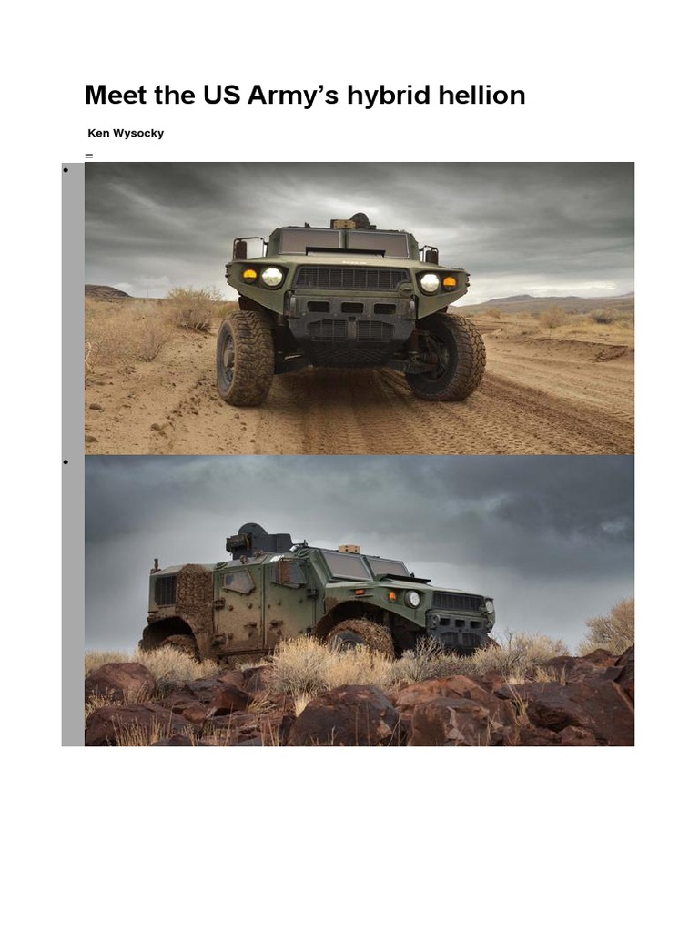 Meet The US Army's Hybrid Hellion | PDF | Hybrid Vehicle | Humvee