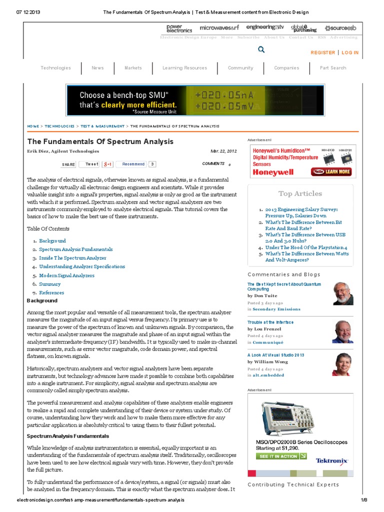 The Fundamentals of Spectrum Analysis - Test & Measurement Content From ...