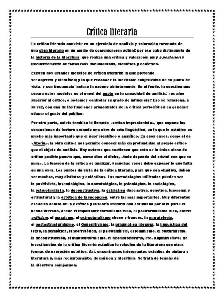 Crítica Literaria | PDF | Crítica literaria | Lente de la cámara
