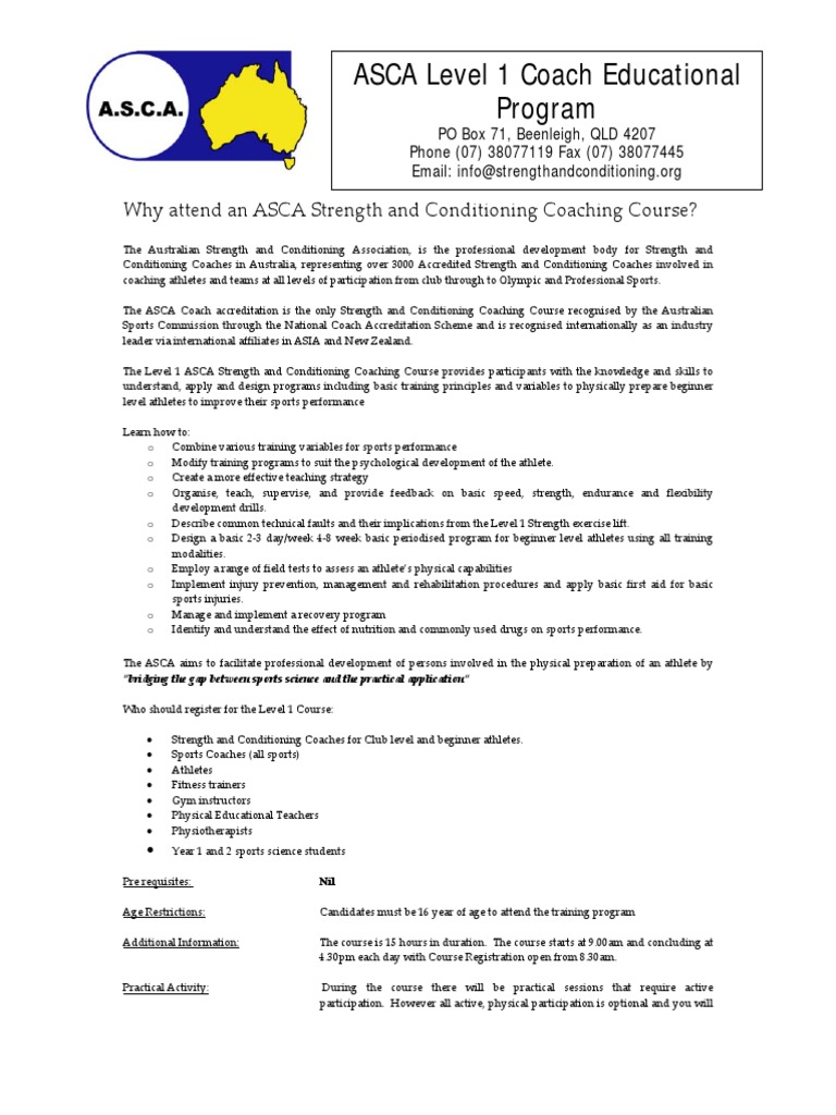 ASCA Level 1 Registration Form | PDF | Strength Training | Sports