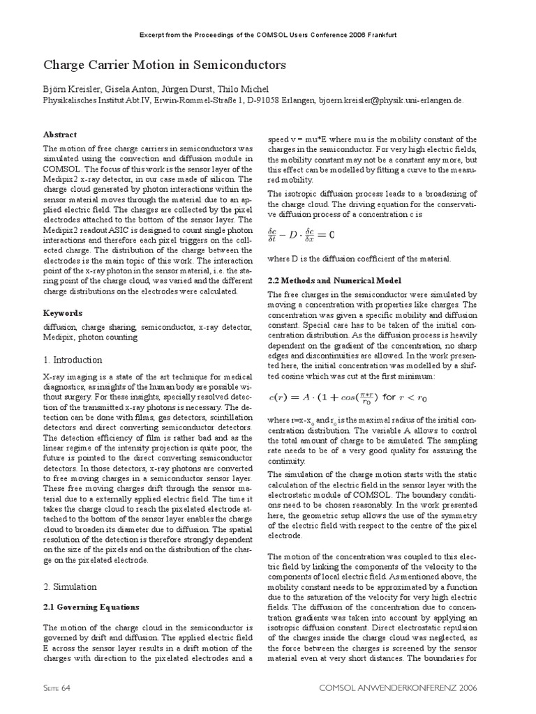 Charge Carrier Motion in Semiconductors | PDF | Diffusion | Electric Field