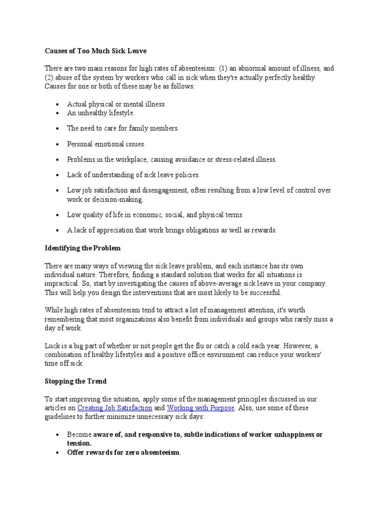 Causes of Too Much Sick Leave: Creating Job Satisfaction Working With ...