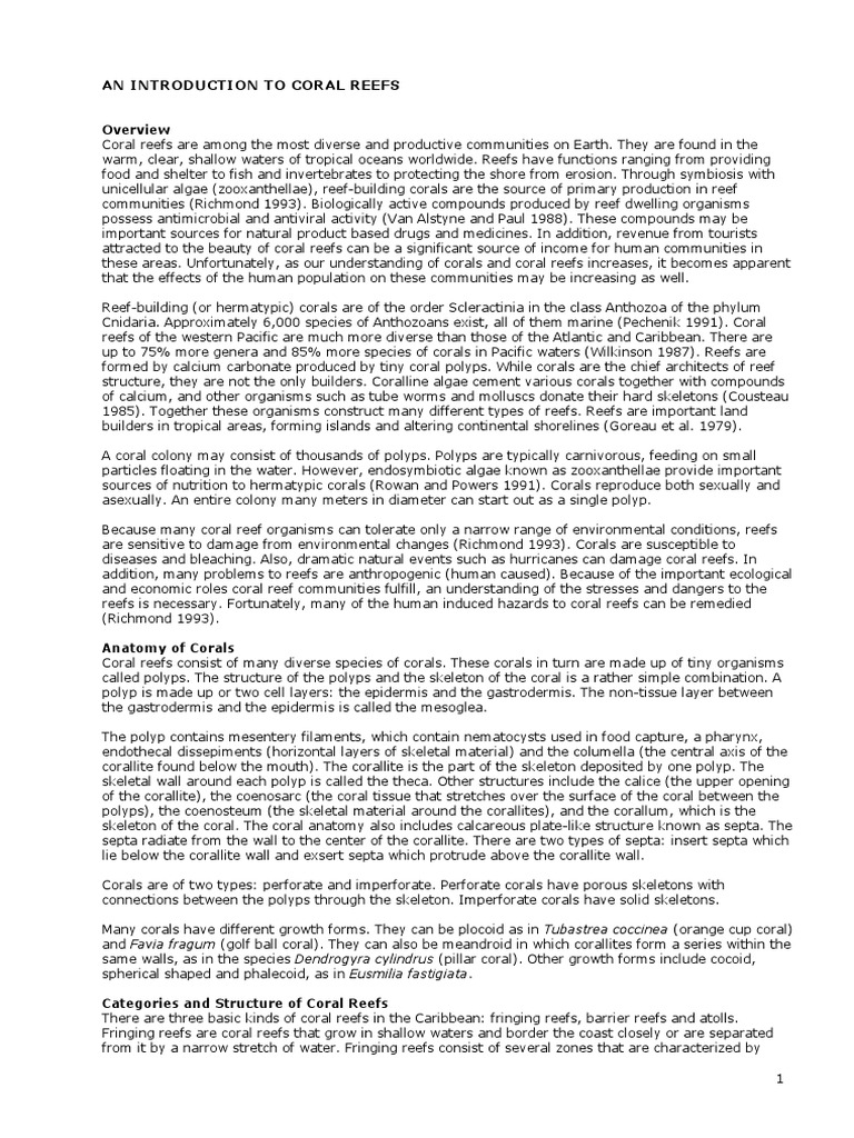 An Introduction To Coral Reefs | PDF | Coral Reef | Coral