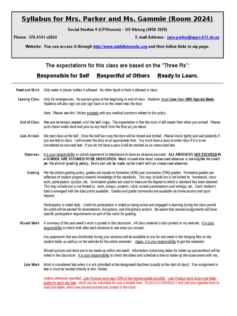 Us History I Syllabus CP and Honors | PDF | Course Credit | Further ...