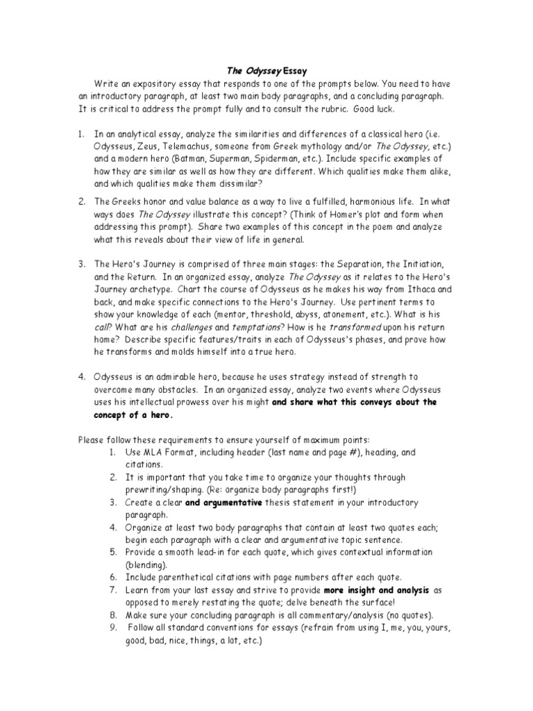 Odyssey Essay Prompts | PDF | Odyssey | Odysseus