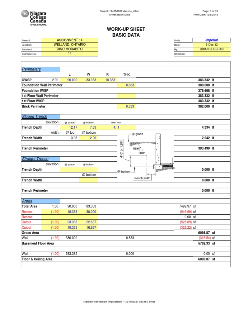 Work-Up Sheet Basic Data: Perimeters | PDF | Excavation (Archaeology ...